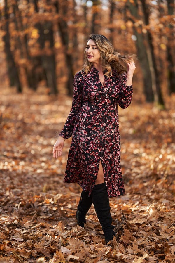 Size Plus Woman in a Forest in the Autumn Stock Image - Image of ...