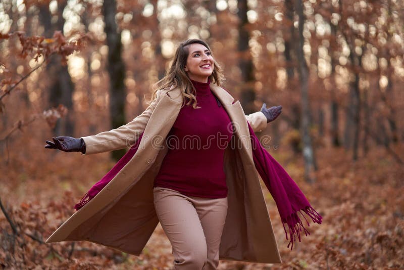 Size Plus Woman in a Forest in the Autumn Stock Photo - Image of grace ...