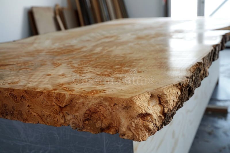 A Sizeable Hard Maple Slab with a Glossy Finish Resting on Top of a ...