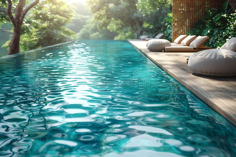 Large Swimming Pool with Chaise Lounges Stock Image - Image of luxury ...