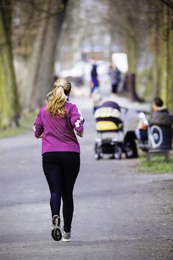 Sized Woman Jogging in Park Stock Photo - Image of size, practicing ...