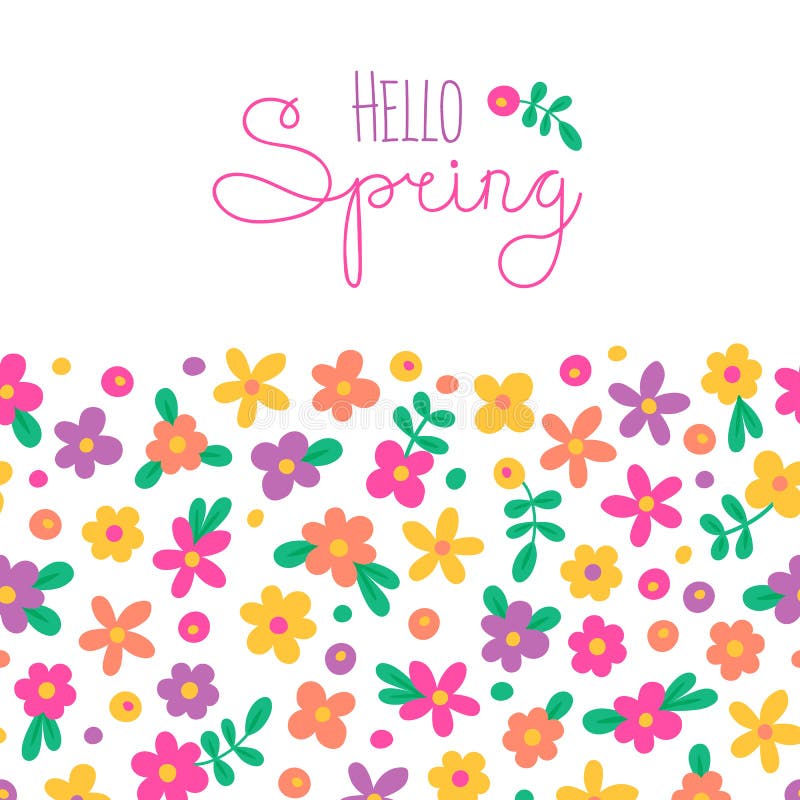 Sizon Card Hello Spring with Cute Flowers Stock Vector - Illustration ...