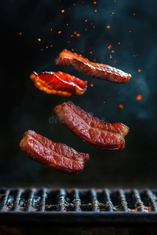 Sizzling Bacon Cooked To Perfection on a Grill Stock Image - Image of ...