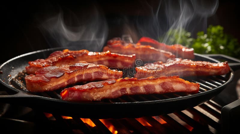 Sizzling Bacon Slices Taking Flight from the Pan Stock Illustration ...