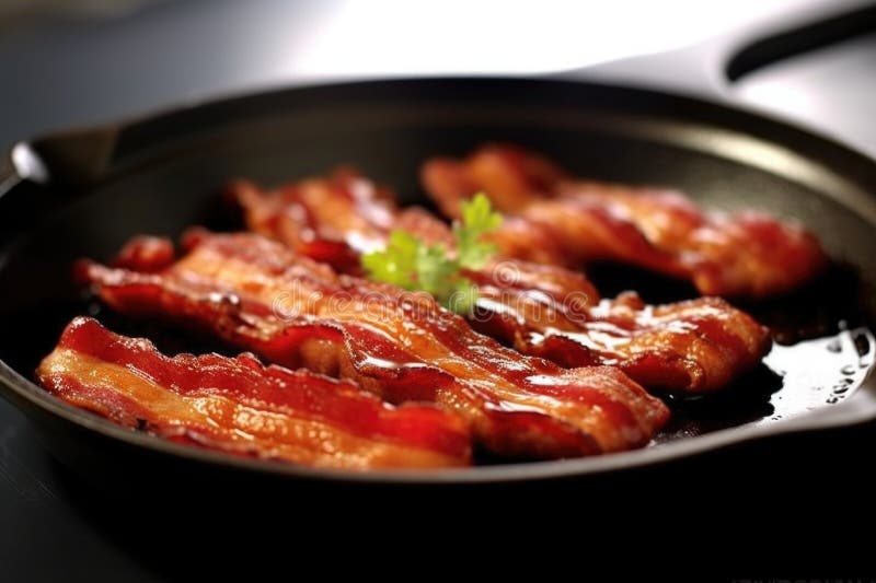 Sizzling Bacon Strips in Non-stick Skillet Stock Image - Image of ...