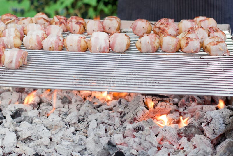 Sizzling Barbecue Sticks with Meat and Vegetables Stock Image - Image ...