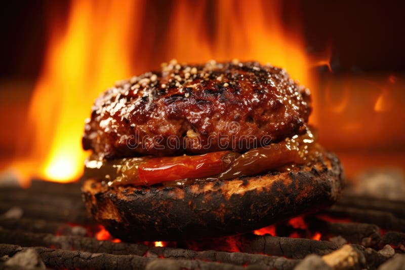 Sizzling Bbq Burgers Over Red Hot Coal Fire Stock Illustration ...
