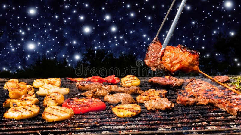 Sizzling BBQ Delights Under the Stars. Generative Ai Stock Illustration ...