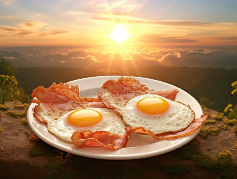 Sizzling Breakfast Delight: Bacon-Crowned Fried Eggs! Stock ...