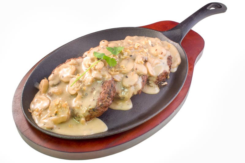 Sizzling Burger Steak with Gravy Stock Photo - Image of juicy, cast ...