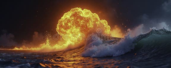 Sizzling Flame Erupts in Explosive Explosion Moment, Wave, Explosive ...