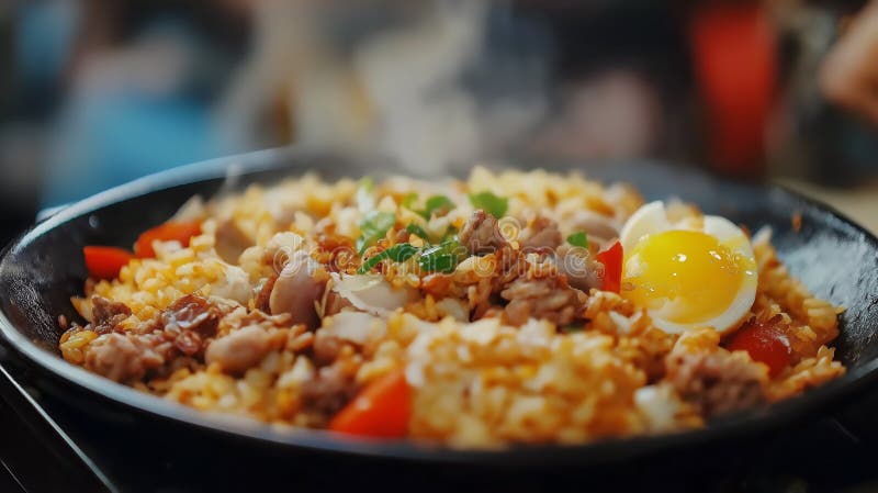 Sizzling Fried Rice with Egg and Vegetables Stock Illustration ...
