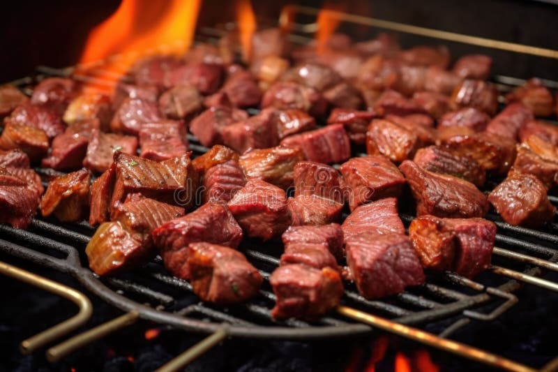 Sizzling Garlic Bbq Steak Tips on a Backyard Grill Stock Photo - Image ...