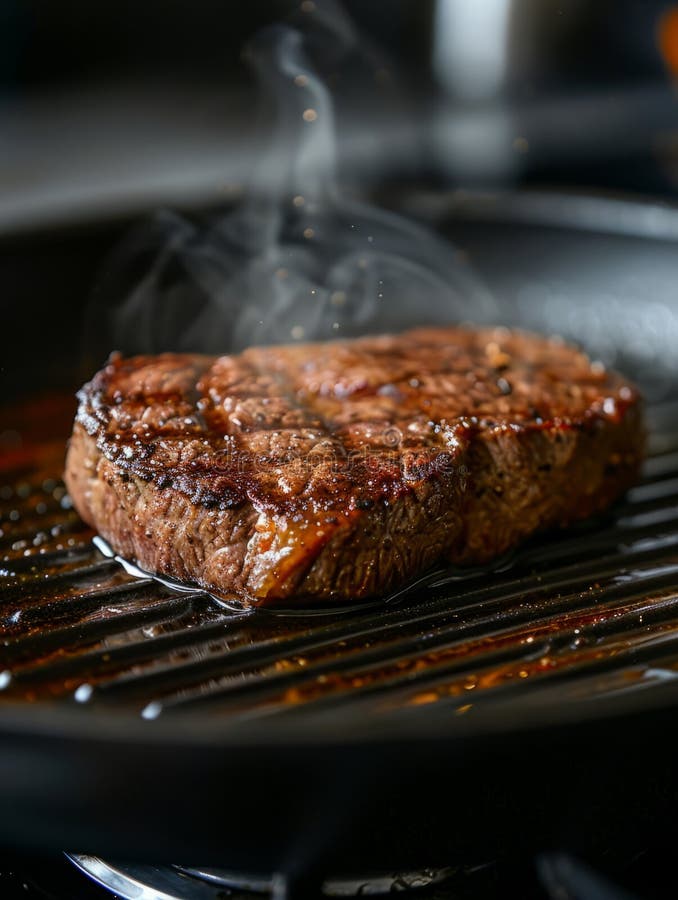 Sizzling Grilled Steak Hot Grill Pan Smoke Rising Stock Photos - Free ...