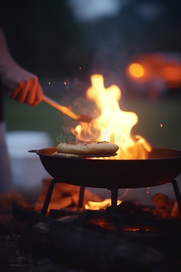 Sizzling Hot: Close-up of Open Flame BBQ at Camping Site Stock Photo - Image of open, relaxation ...