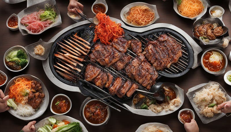 Sizzling Korean BBQ stock illustration. Illustration of vector - 317767534