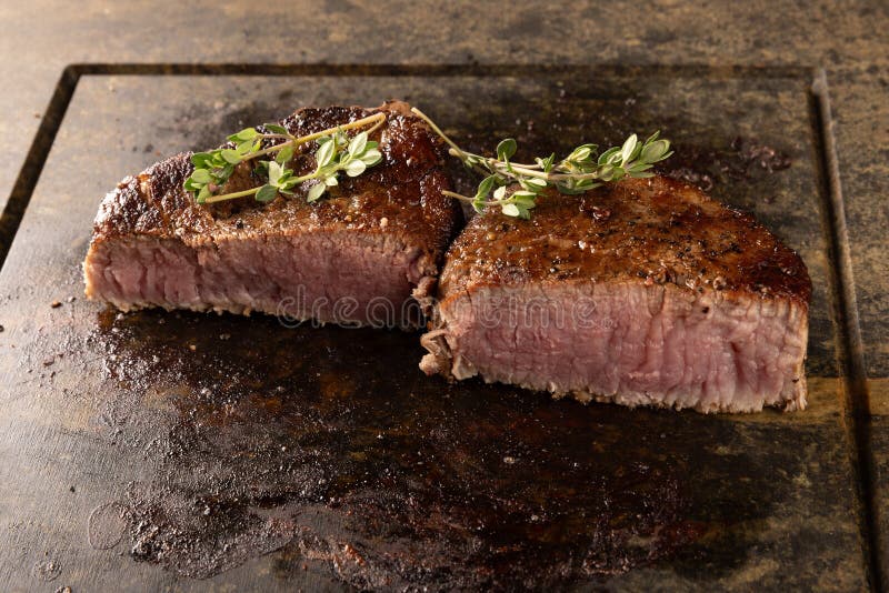 Sizzling Medium Rare Filet Mignon Steaks Stock Photo - Image of meat ...