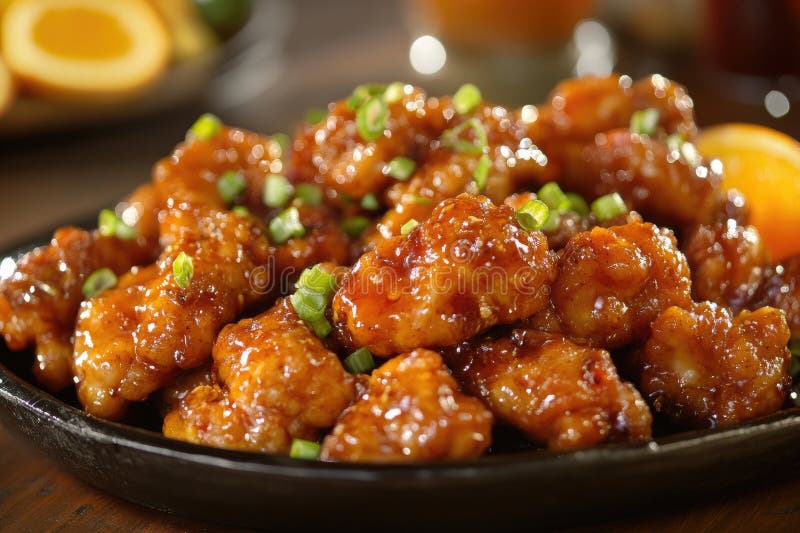 A Sizzling Plate of Orange Chicken with a Citrus Glaze. Stock ...