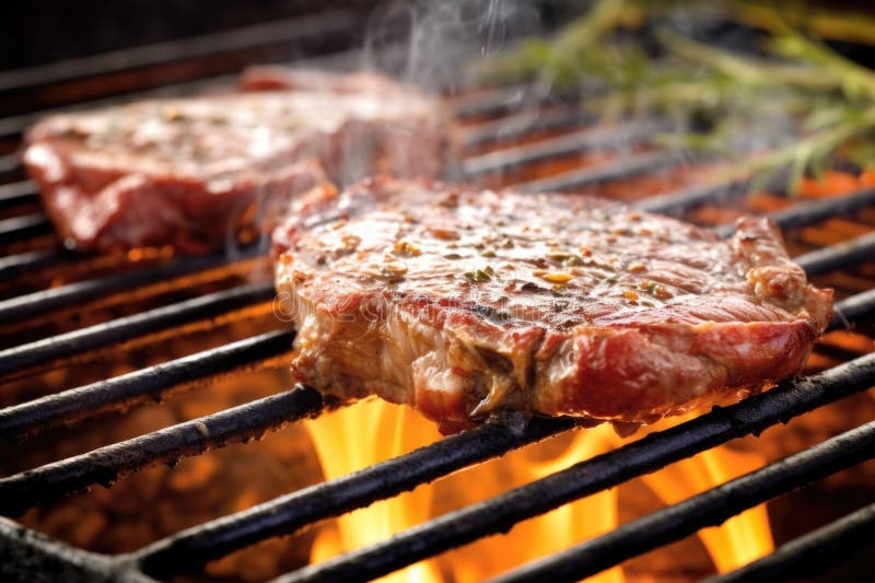 Sizzling Ribeye Steak on a Grills Hot Surface Stock Image - Image of ...