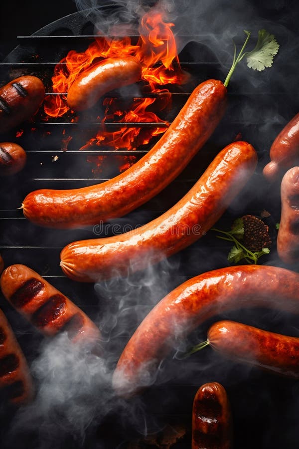 Sizzling Sausages on Grill. Generative Ai Stock Illustration ...