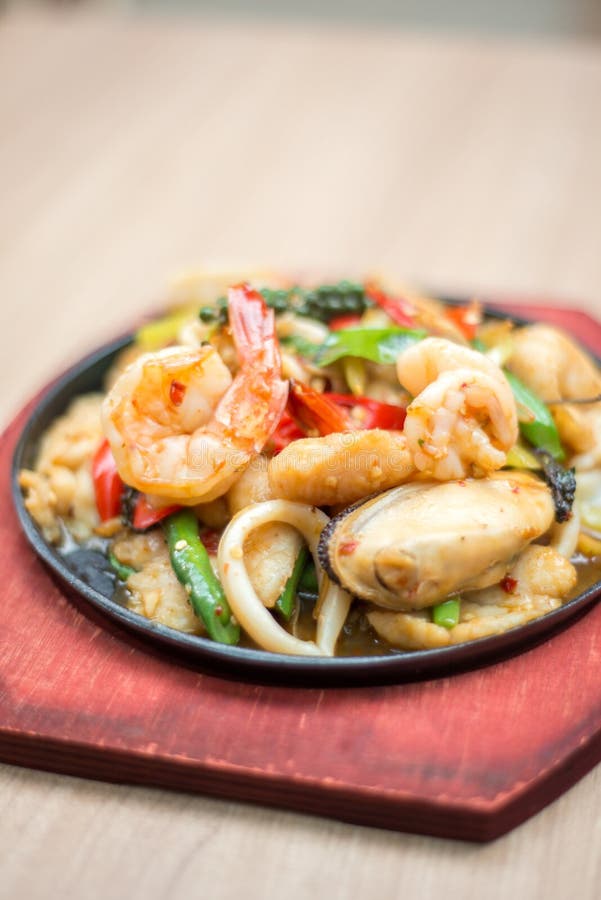 Thai Sizzling Spicy Fried Scallop Serves On The Dish Stock Image ...