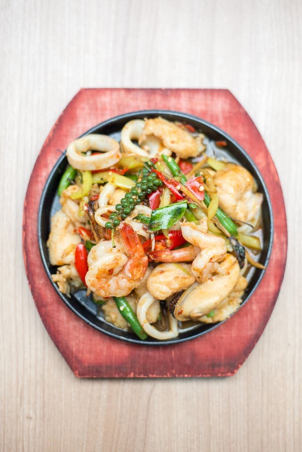 Sizzling Seafood with Thai Herb. Stock Photo - Image of tasty, cooking ...