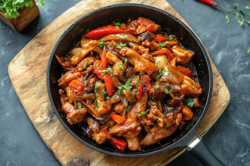 A Sizzling Skillet of Spicy Stir Fried Tripe with Cumin. Stock ...