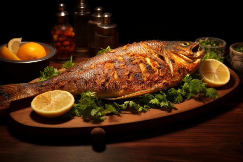 Sizzling Smoked Fish Grill Fire. Generate Ai Stock Image - Image of ...