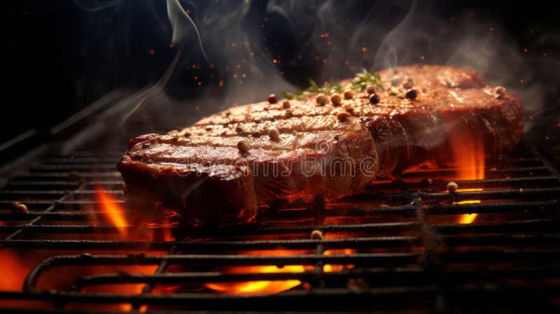 A Sizzling Steak Cooking on a Grill Stock Image - Image of lunch ...