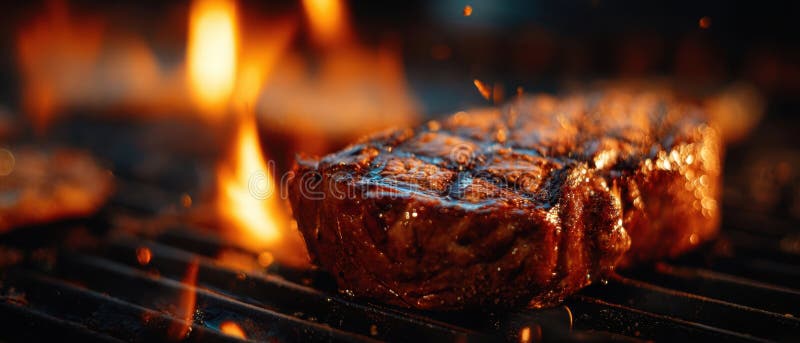 The Sizzling Steak Cooking Over an Open Flame on the Grill. AI ...
