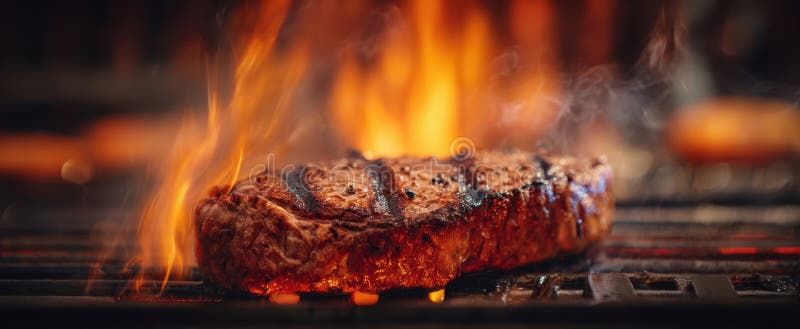 The Sizzling Steak Cooking Over an Open Flame on a Grill Outdoor. AI ...