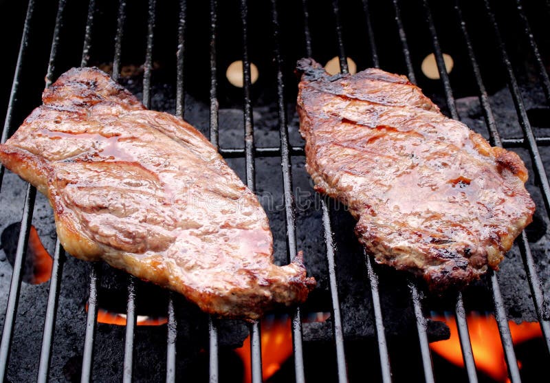 Sizzling Steaks on the Grill Stock Photo - Image of menu, barbecued ...