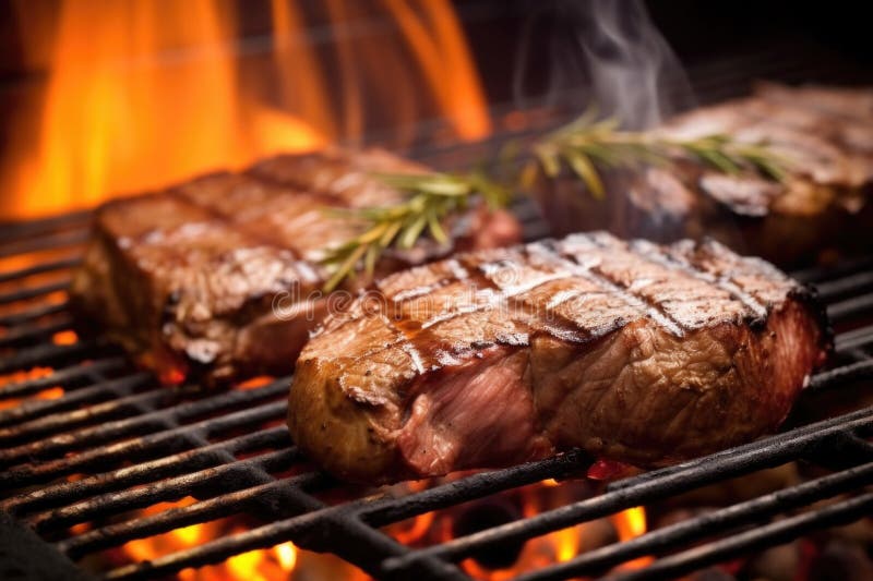 Sizzling Steaks on a Hot Bbq Grill Stock Photo - Image of steaks ...