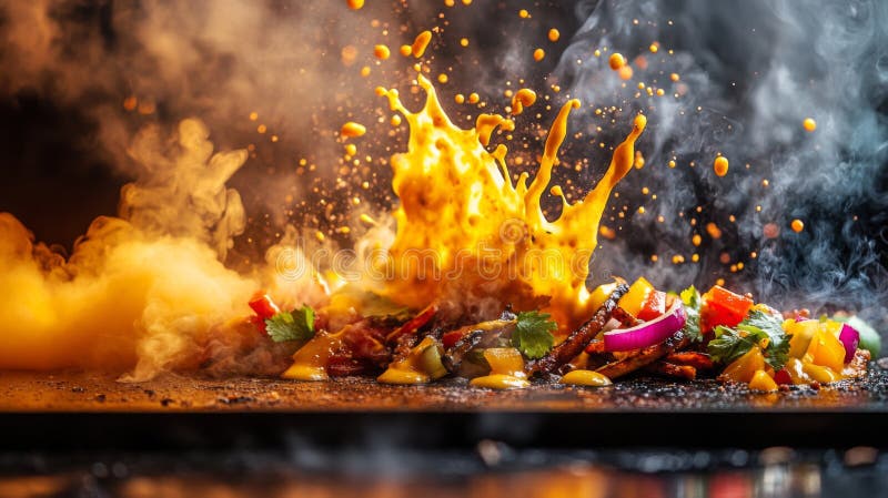 Sizzling Stir-Fry with Smoke and Sauce Splash Stock Illustration ...