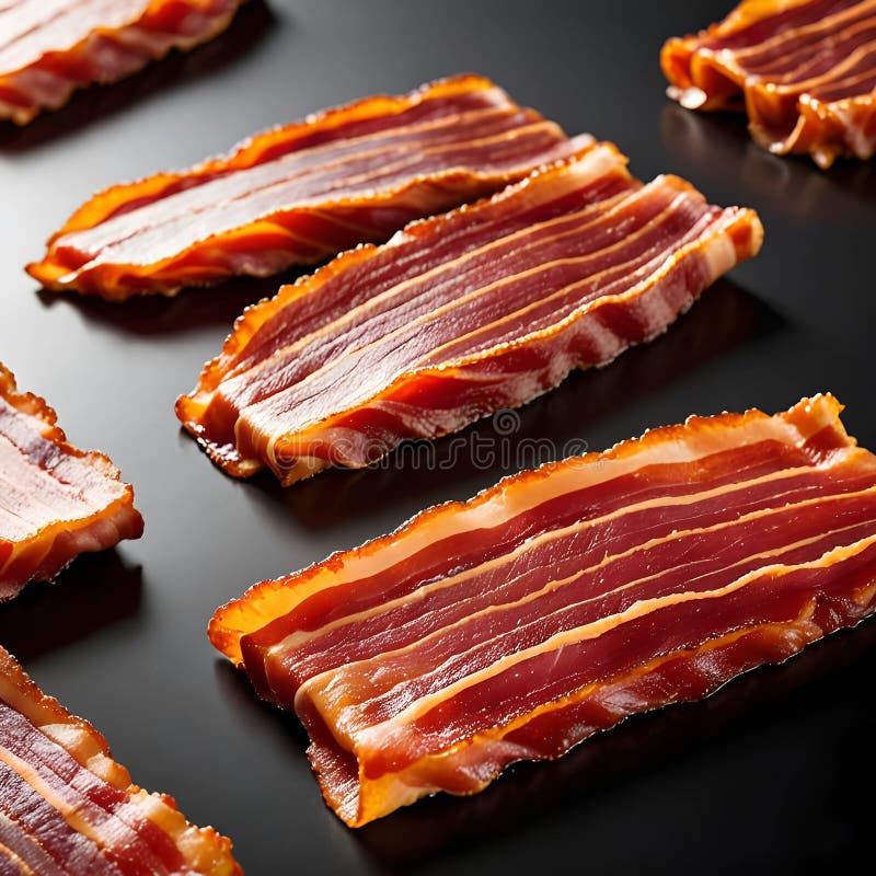 Sizzling Strips of Bacon Arranged on a Dark Surface, Highlighting Their ...