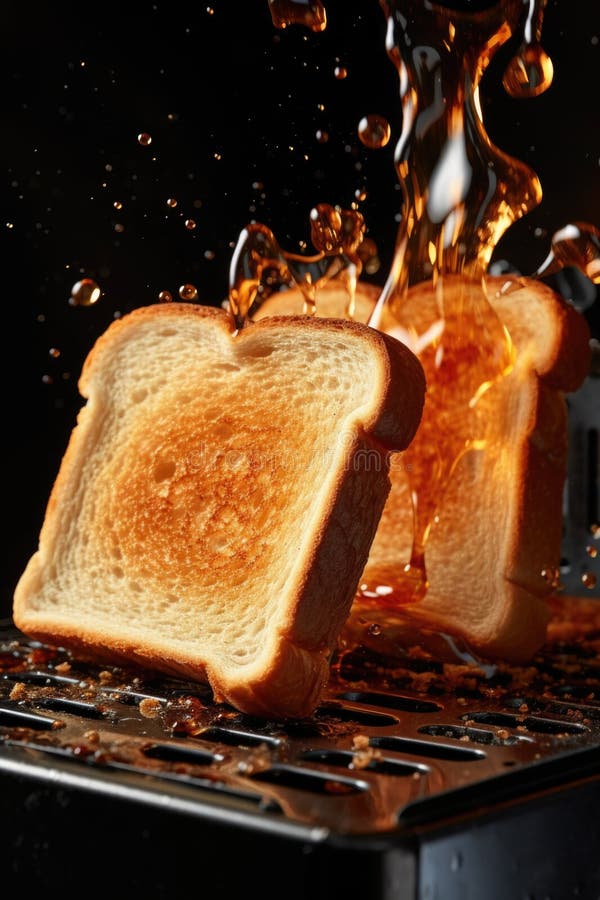 Sizzling Toast on a Hot Grill with Water Splashing Stock Image - Image ...