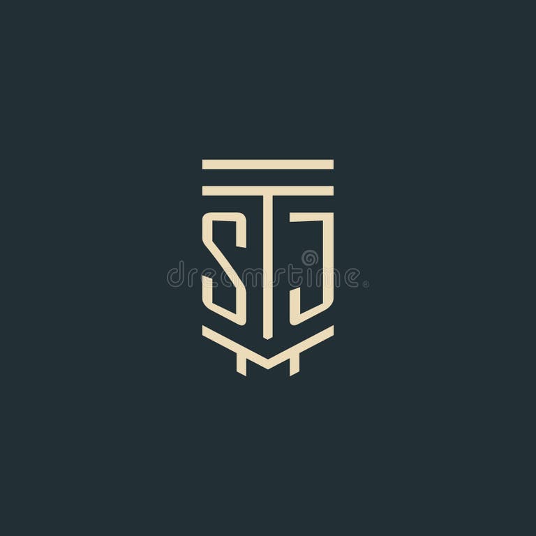 SJ Initial Monogram with Simple Line Art Pillar Logo Designs Stock ...