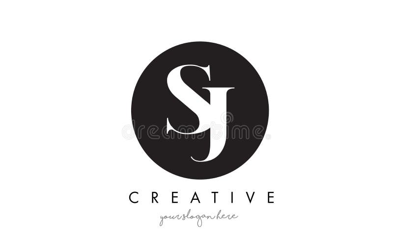 SJ Letter Logo Design with Black Circle and Serif Font. Stock Vector ...