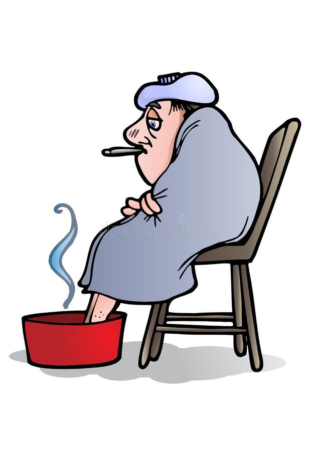 Sjuk man som har feber stock illustrationer. Illustration av affär ...