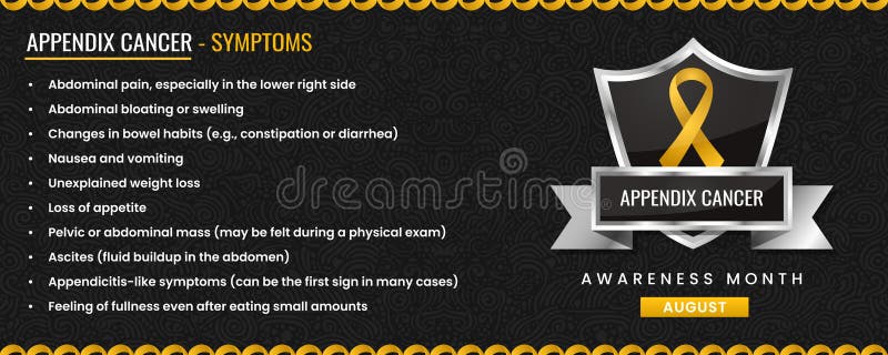 Original Appendix Cancer Ribbon with Symptoms, Shield Design with ...