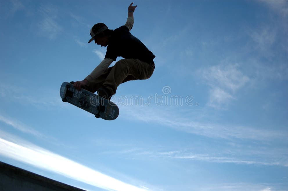 Sk8tr blue sky air stock photo. Image of flight, skateboard - 1474898