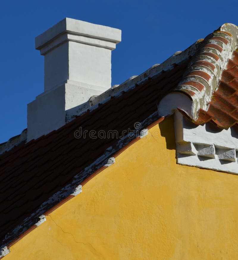 Skagen Gable And Rooftop Chimney Stock Photo - Image of sunny, plaster ...