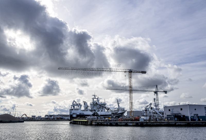 Skagen Harbor With Shipyard In Background Stock Photo - Image of ...