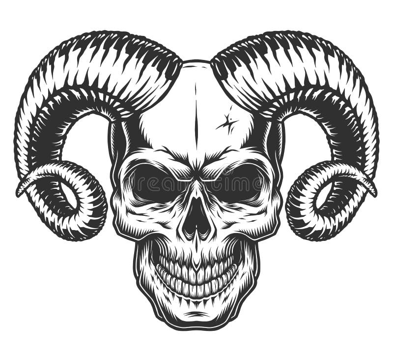 Skalle Med Hornillustrationen Vektor Illustrationer - Illustration av ...