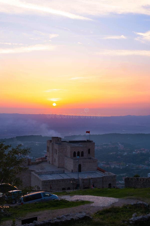 Skanderbeg Museum, Kruja Castle in Albania at Sunset Stock Photo ...