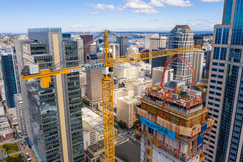 Skanska Construction Cranes in Seattle Editorial Photo - Image of ...