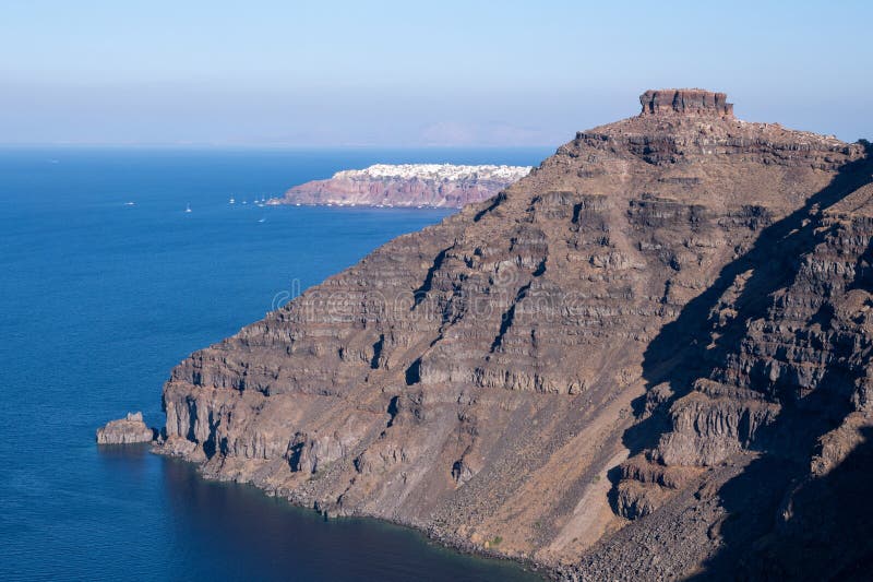 Skaros Rock in Santorini stock image. Image of blue - 361633841