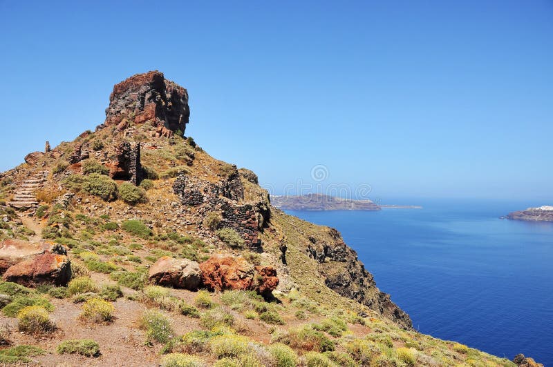 Skaros rock in Santorini stock image. Image of beauty - 56778715