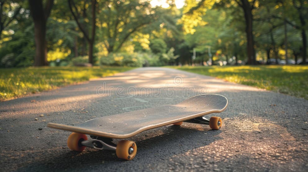 Skateboard on an Asphalt Path in the Park Stock Photo - Image of danger ...