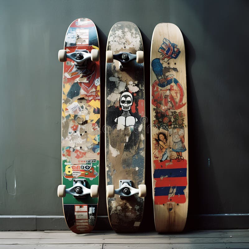 Skateboard in Front of a Blackboard, with Many Different Designs Stock ...